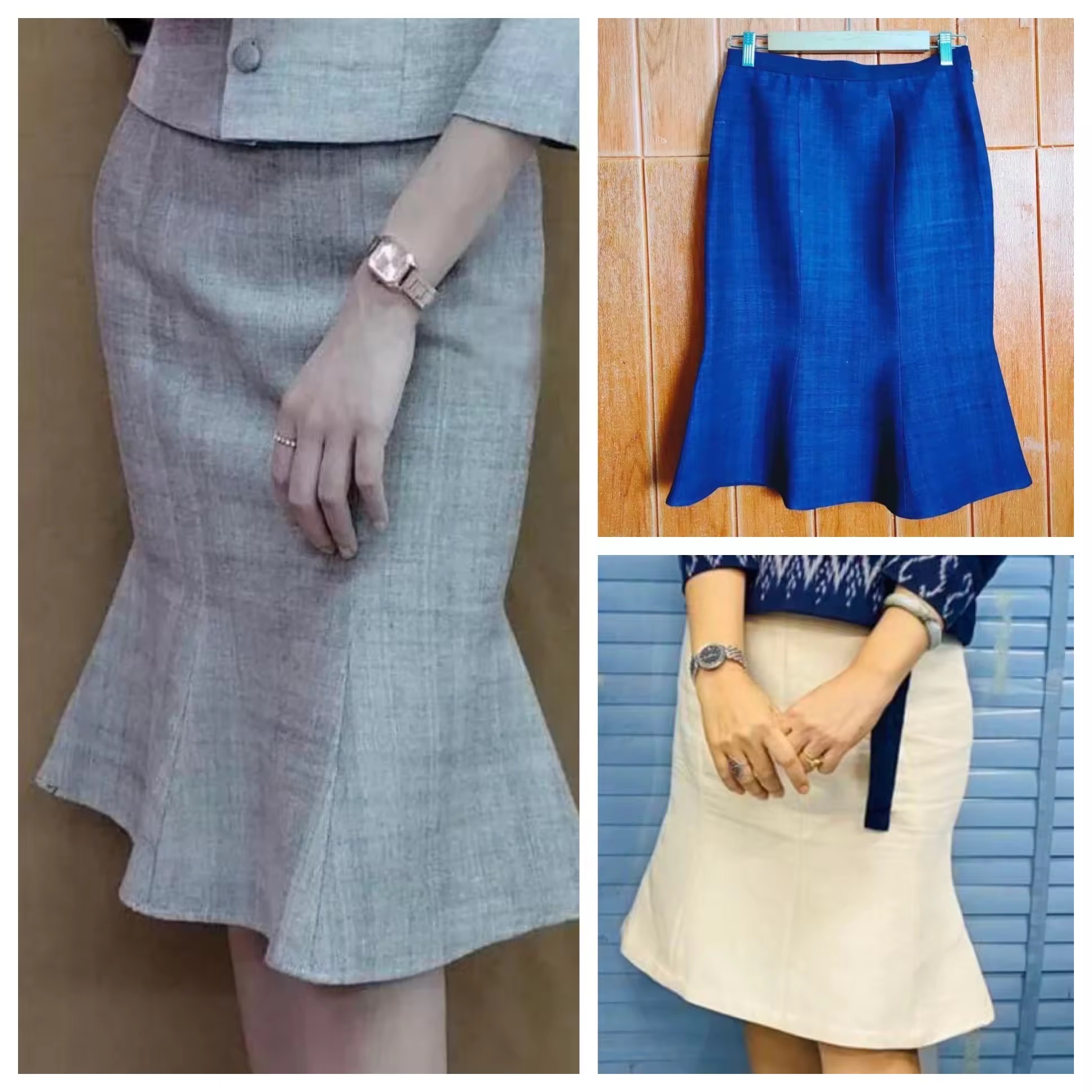 กระโปรงผ้าฝ้ายเข็นมือแท้ ทรงหางปลาสั้น สีเทา – DodiShop :: คัดสรรสินค้าราคาโปรพิเศษเพื่อคุณ