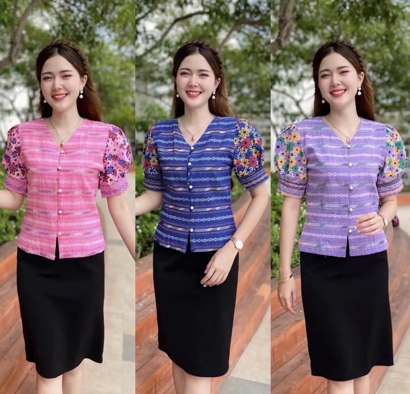 เสื้อผ้าฝ้ายลายน้ำไหล คอวี แขนตุ๊กตา – DodiShop :: คัดสรรสินค้าราคาโปรพิเศษเพื่อคุณ